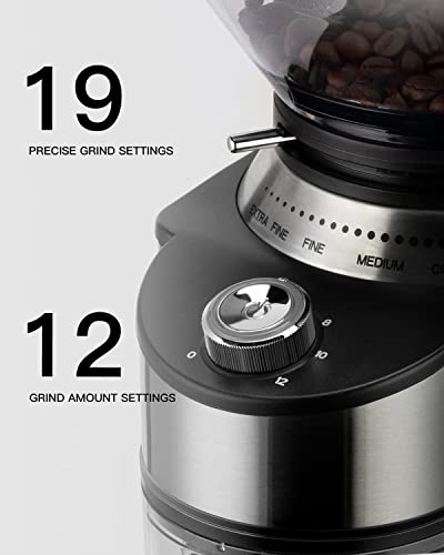 Electric Conical Burr Coffee Grinder, Adjustable Burr Mill with 19 Precise Grind Setting, Stainless Steel for Drip, Percolator, French Press, Espresso and Turkish Coffee Makers