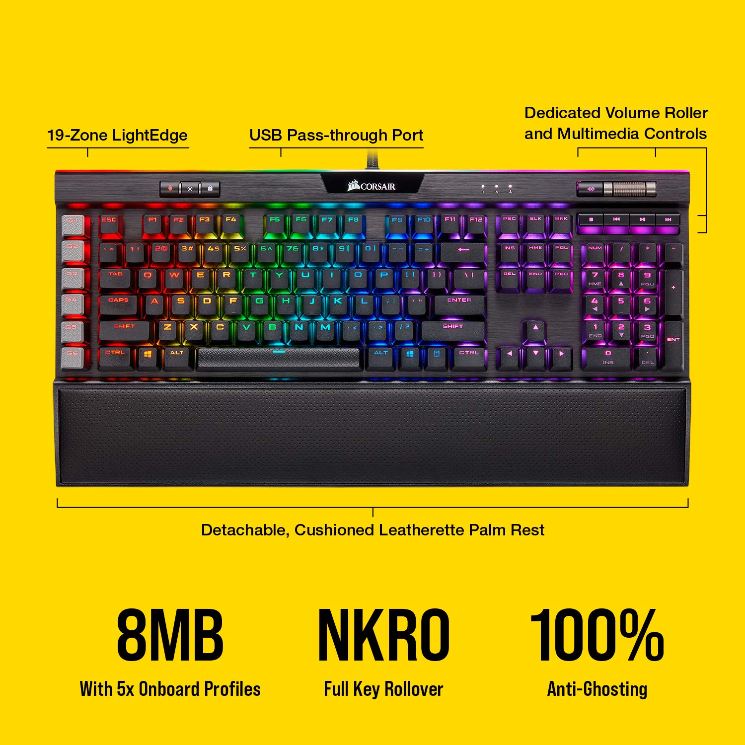 Corsair K95 RGB Platinum XT Mechanical Gaming Keyboard, Backlit RGB LED, Cherry MX RGB Brown, Black (Renewed)