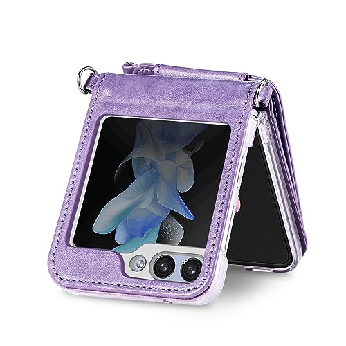 protective filp case 2 in 1 Detachable Wallet Case Compatible with Samsung Galaxy Z Flip 5 Case with Card Holder, Galaxy Z Flip 5 Case with Detachable Strap Crossbody Zipper Pocket Kickstand for Women