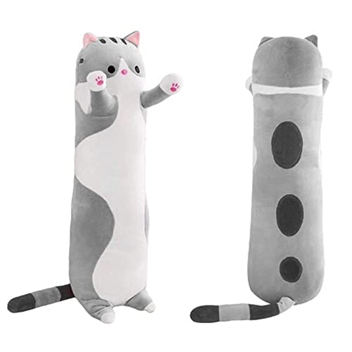 Decdeal Long Cat Plush, Plus Doll Toy Cat, Cute Cartoon Cat Shaped Plush Toy Sleeping Long Throw Pillow Decorative Gift (Grey, 500mm/19.68in)