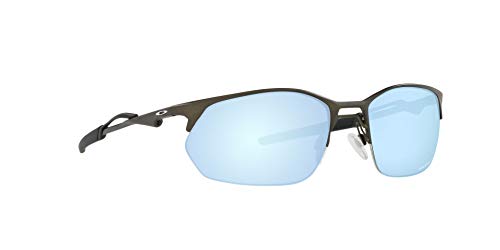 Oakley Men's OO4145 Wire Tap 2.0 Rectangular Sunglasses, Satin Lead/Prizm Deep Water Polarized, 60 mm