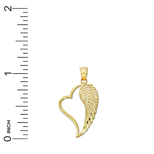 Charm America - Gold Angel Wing inside Heart Charm - 10 Karat Solid Gold