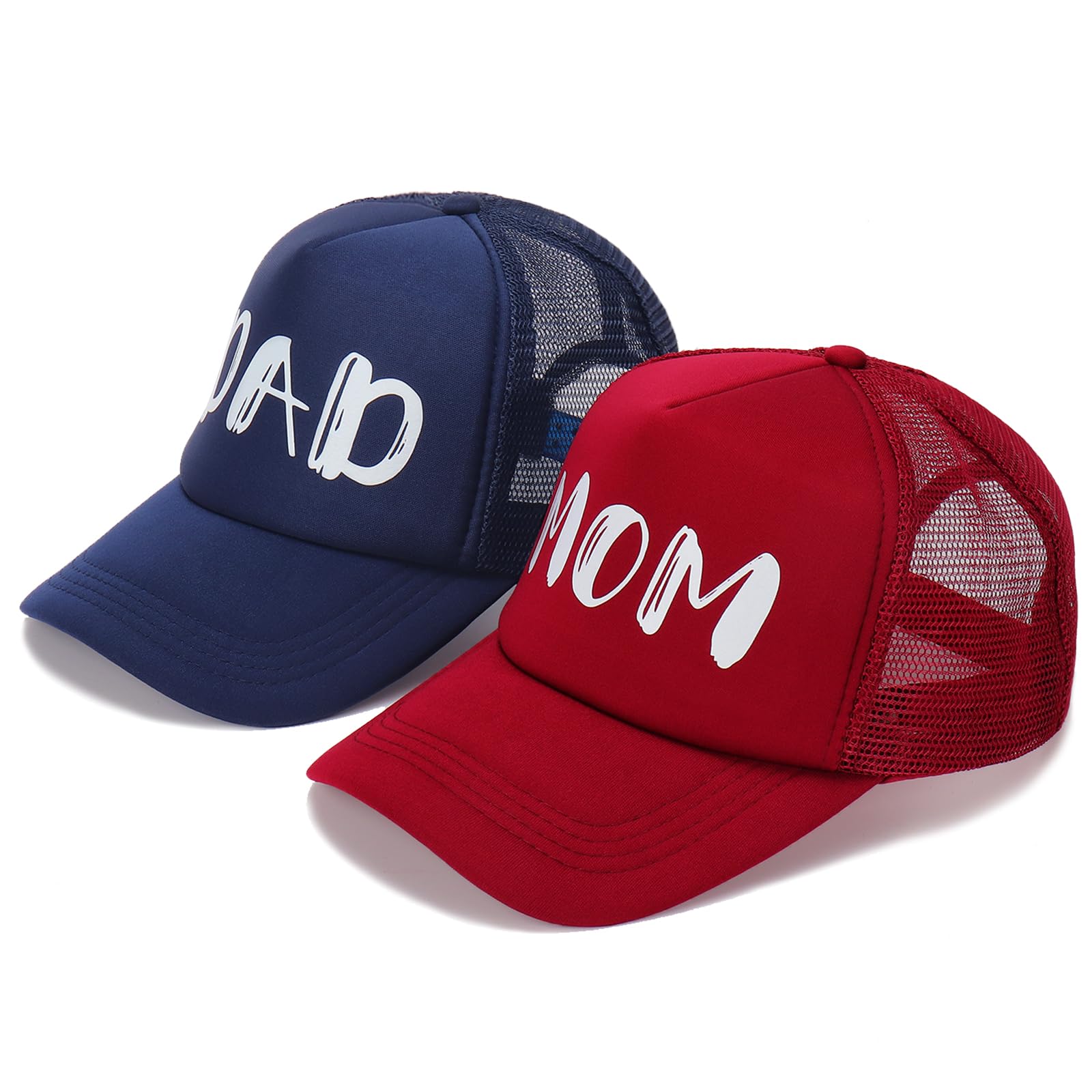 Forwe 2Pcs Dad and Mom Hats Fathers Day Mom Dad Gifts Trucker Hats Adjustable Mesh Baseball Cap(US, Alpha, One Size, DAD+Dad's Dude)