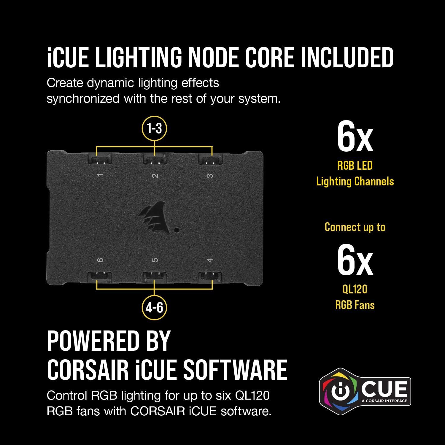 Corsair QL Series, Ql120 RGB, 120mm RGB LED Fan, Triple Pack with Lighting Node Core, Black, Compatible with Desktop