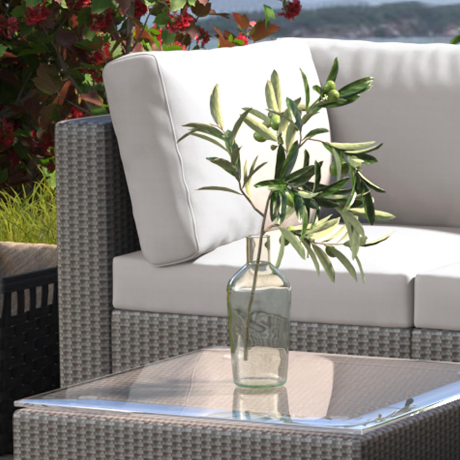 GAOMON 5-Piece Outdoor Patio Rattan Wicker Sofa Set, Pe Rattan Conversation Sectional with Thickened Back Cushion, Glass Tabletop, Ottoman - Ideal for Courtyard Space, Light-Grey