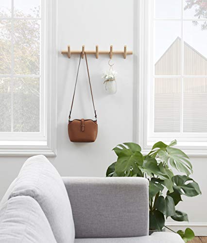 HOMEAMY Wood Coat Rack Modern Wall Mounted Hat and Towel Hanger Wooden Hooks Robe Racks with Pegs for Bedroom Bathroom and Entryway Durable, Easy Assembly, Classic Design (5 Hook)