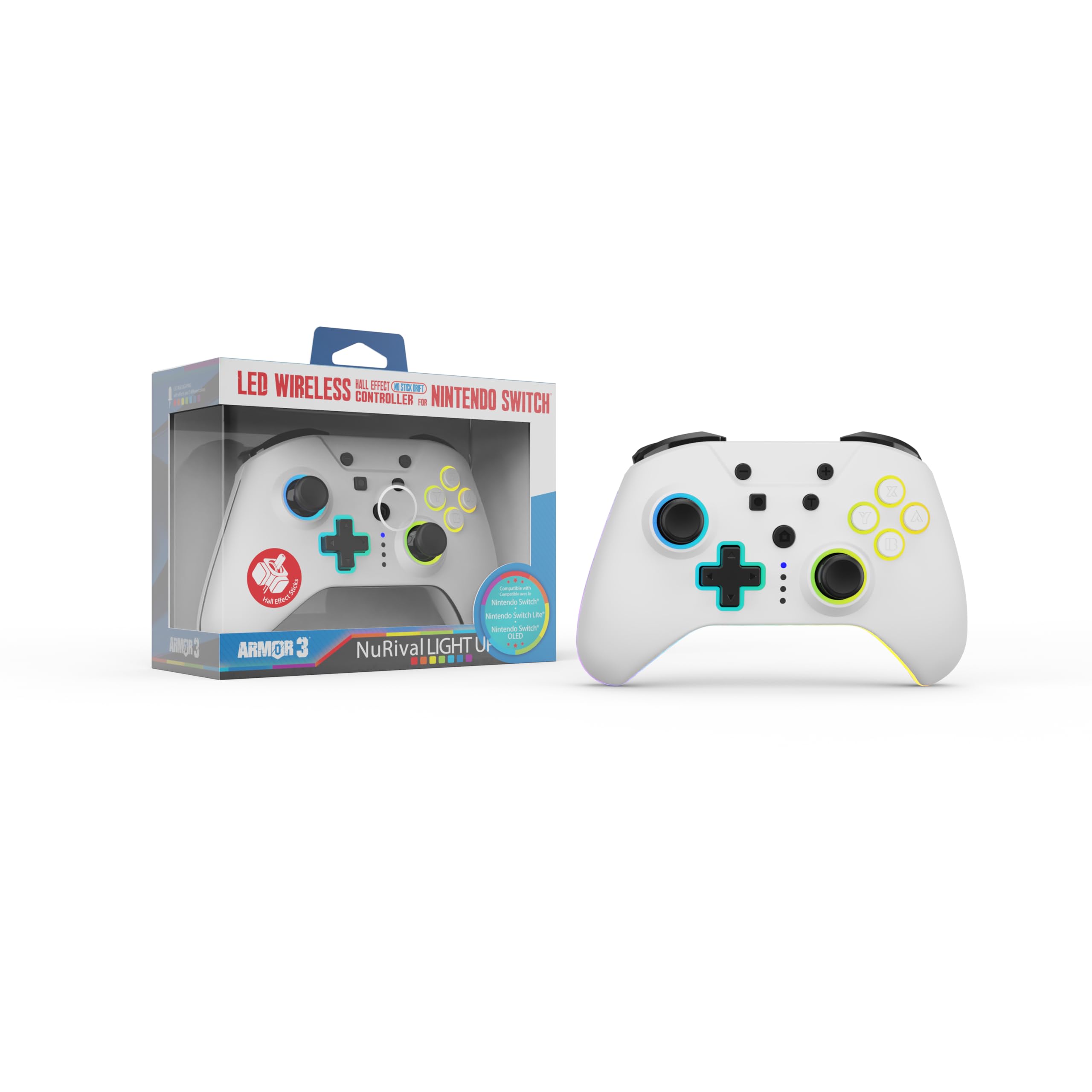 Hyperkin Armor3 NuRival Wireless Hall Effect Stick Game Controller For Nintendo Switch® OLED Model/Nintendo Switch® / Nintendo Switch Lite® (White)