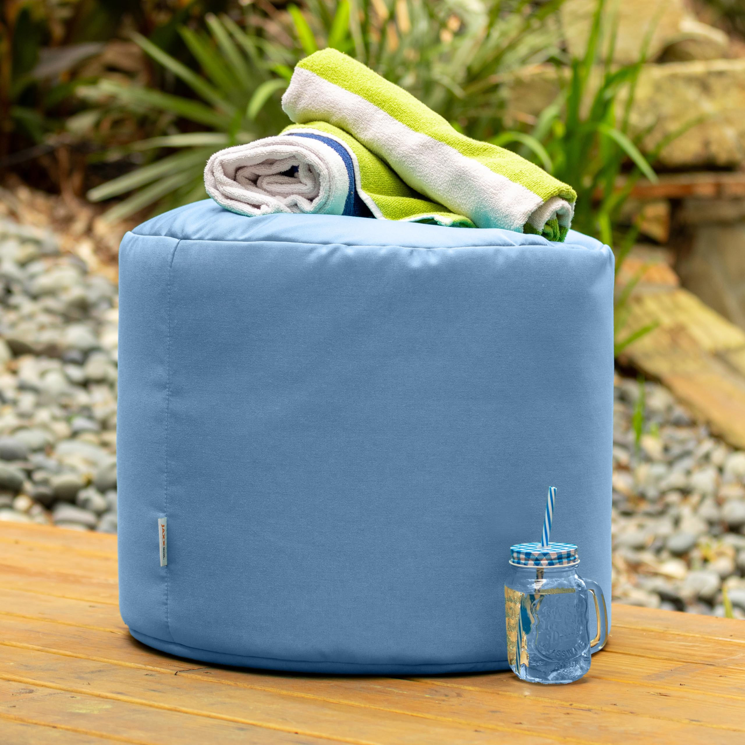 Jaxx Spring Outdoor Ottoman/Side Table, Premium Sunbrella, Ocean