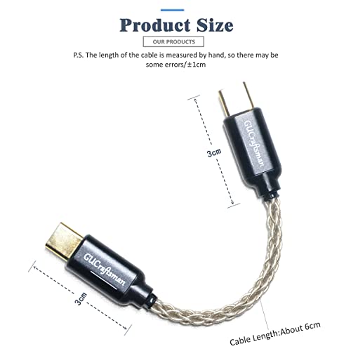 GUCraftsman USB C Type C to Type C Headphone Amplifier Cable 6N Single Crystal Silver for FiiO BTR5 Q1 Q3 Q3s Qudelix 5K xDuoo Link2 XD-05PLUS E1DA 9038G3 9038S 9038D Lotoo PAW S2¡