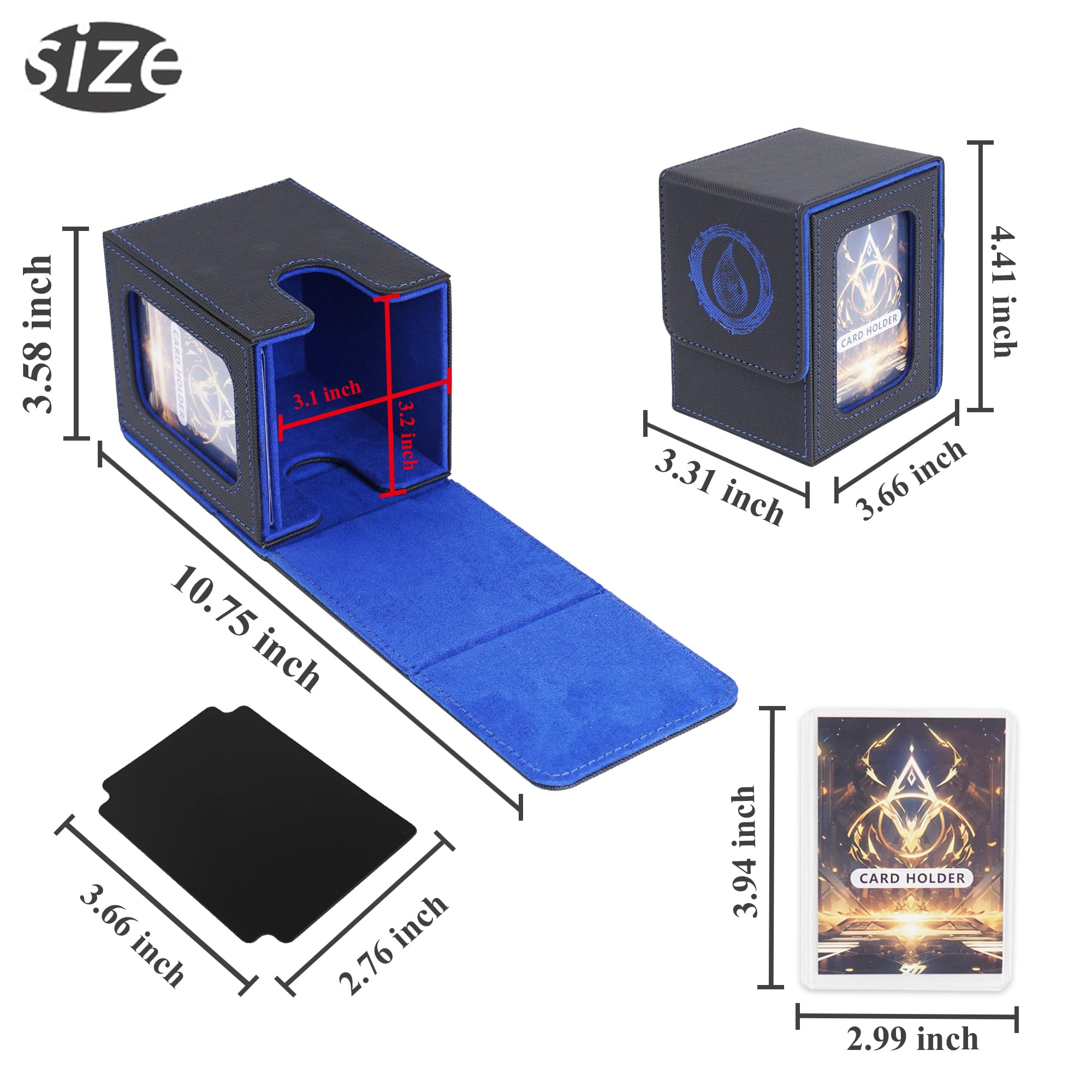 Haecsfl Deck Box for MTG,Card Deck Box Fits 100 Double Sleeved Cards, Magic Commander TCG Card Storage Box with 2 Divider(1-Gold)