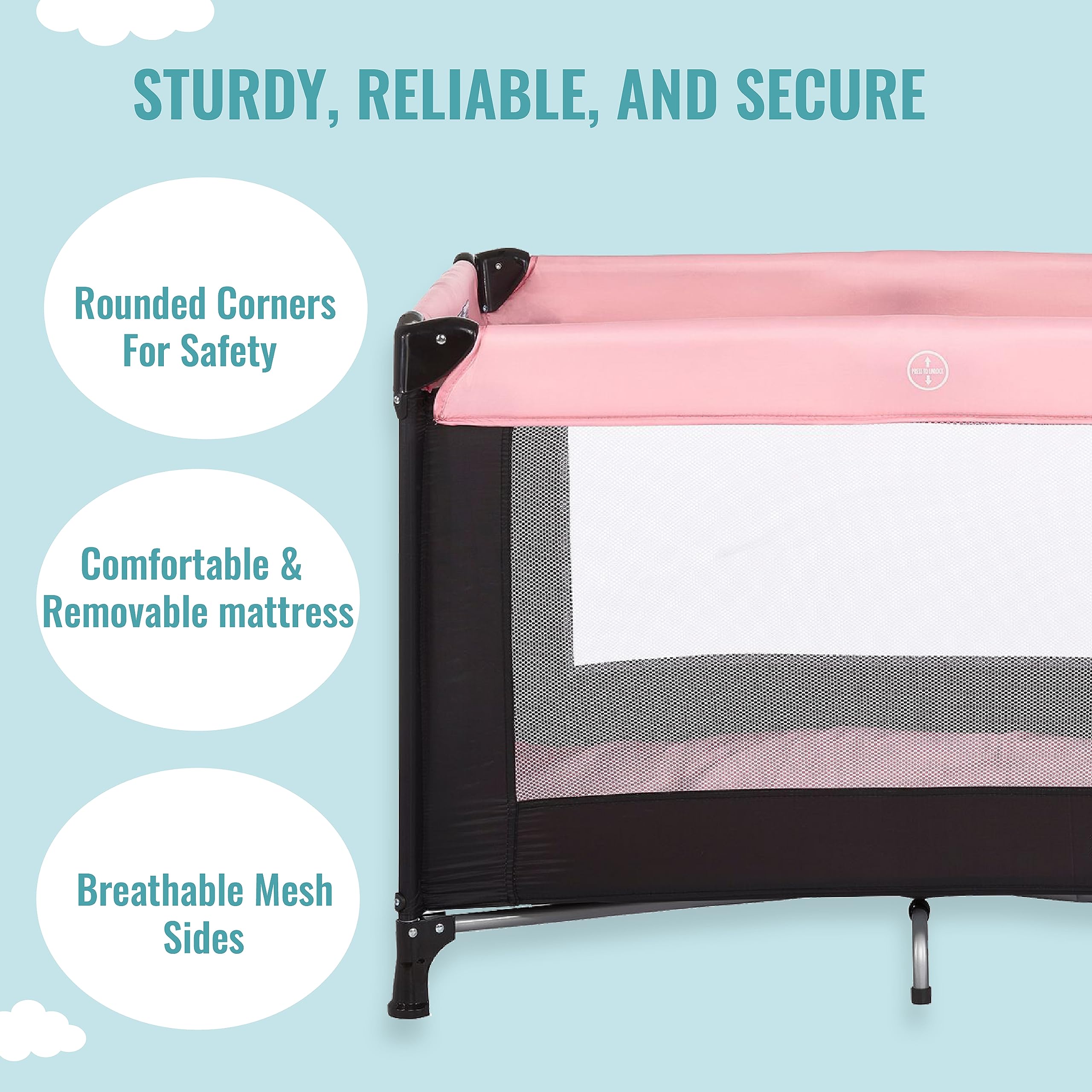 Dream On Me Nest Portable Play Yard with Carry Bag and Shoulder Strap, Pink