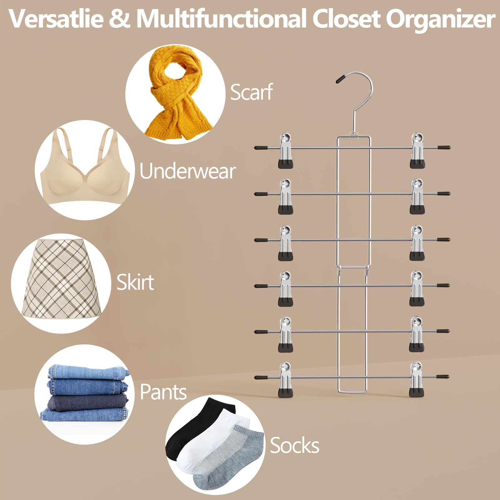 Hangers,Pants & Skirt Hangers Space Saving Hanging Closet Organizer and Storage,Clothes Hangers with 360° Swivel Hook,Upgrade Skirt Hangers with Clips-2Pack Closet Storage-Pant Hangers