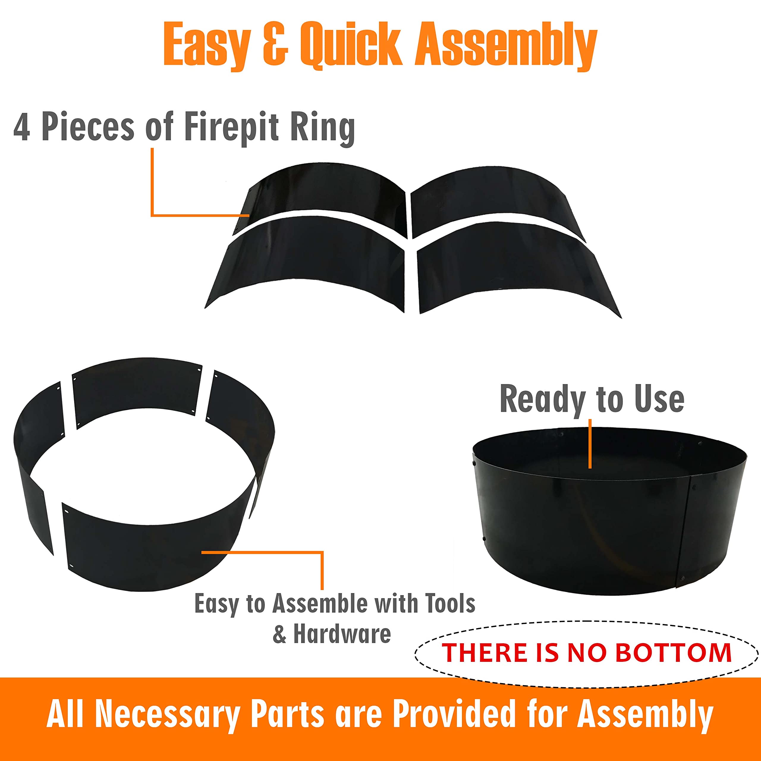 FEBTECH Fire Rings for Outdoors Heavy Duty β Fire Pit Ring 60" β Fire Pit Insert Round DIY fire Pit Liner - Above or In-Ground Fire Ring for Outdoor Garden, Camping Black