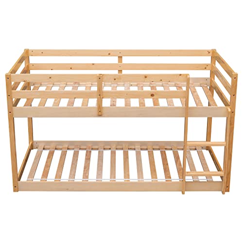 Tidyard Twin Over Twin Floor Bunk Bed,Natural for Bedroom Dorm Guest Room Home Furniture