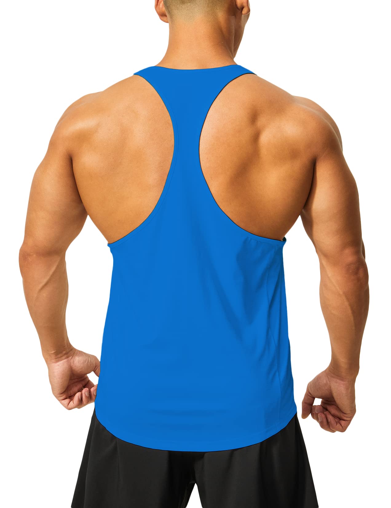DEMOZU Men's 3 Pack Y Back Stringer Tank Top Bodybuilding Muscle Workout Athletic Running Beach Gym Tank Top, Black/Grey/White, L
