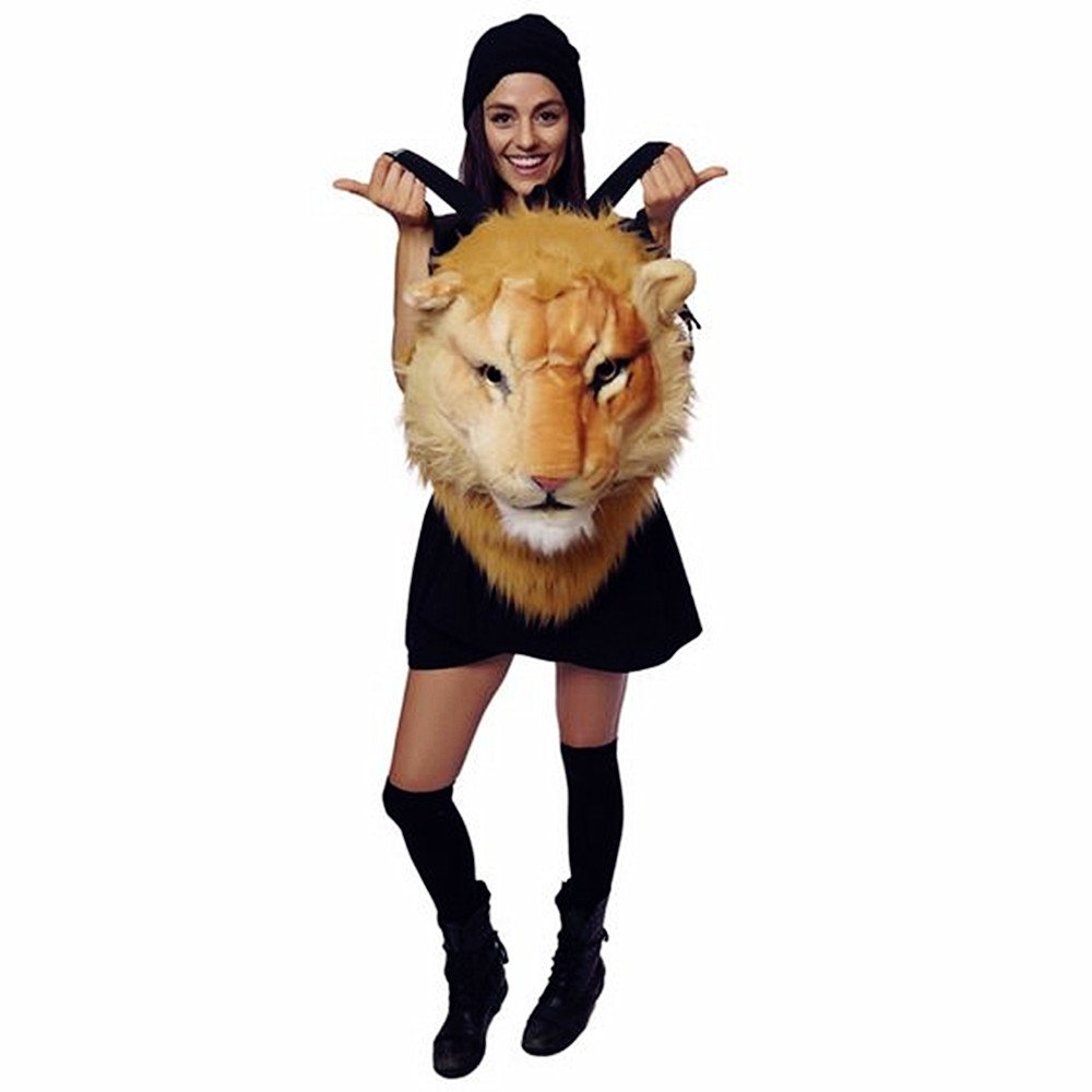 Glanzzeit 3D Animal Head Backpack Cool Design Panda Tiger Lion Panther Knapsack (Large, Lion)