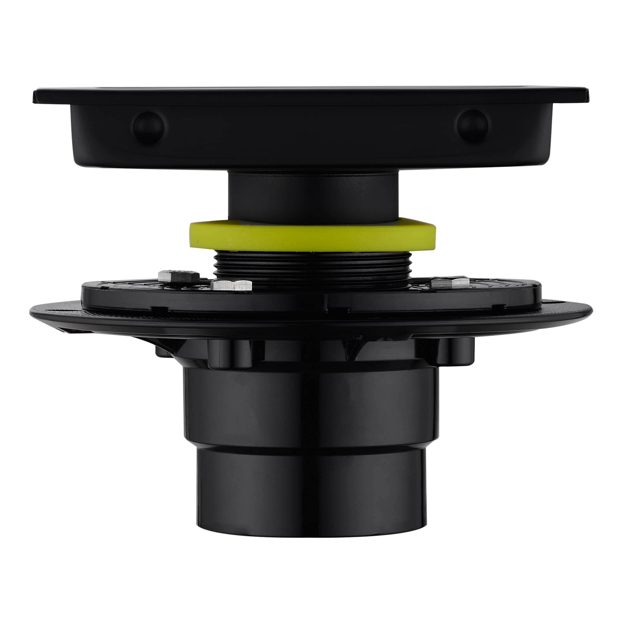 Orhemus 6 Inch Square Shower Drain with Adjustable Shower Drain Base Flange, SUS 304 Stainless Steel Floor Drain with Removable Cover Grid Grate, Matte Black