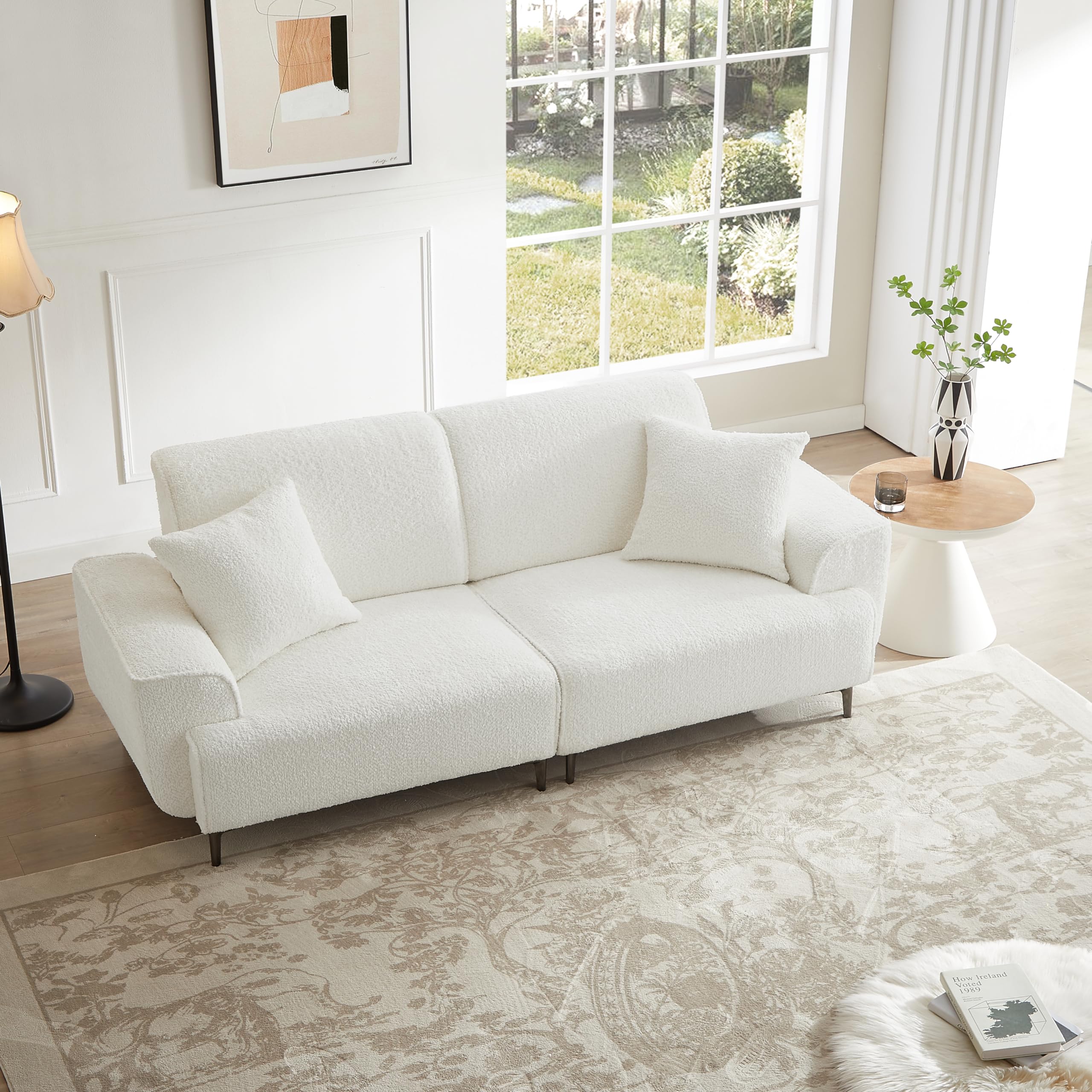 FREEHOMAE 80" Sofa Couch,Small Modern Loveseat,Love Seat with 2 Seater,Lamb Wool Loveseat Sofa,Small Couch for Living Room,Bedroom,Office and Small Space(White)