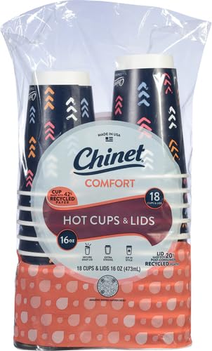 Chinet Double-Wall Hot Cups & Lids, 16 oz, 18 Ct