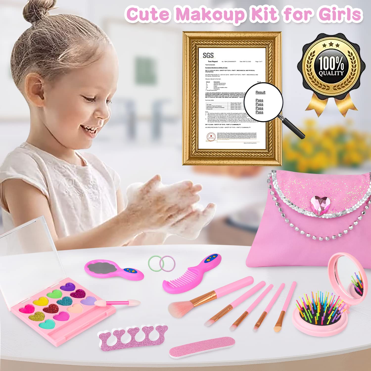 Ecore Fun 19 Pcs American 18 Inch Doll Clothes and Accessories Make Up Sets Includes Doll Dress Cosmetic Bag and Makeup Stuff for 18 Inch Doll Gneration Dolls（No Doll）