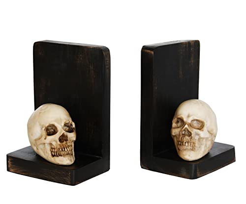 OwlGift Decorative Halloween Skull Bookends, Heavy Duty Bookends for Shelves, Skull Book Ends for Heavy Books, Book Shelf Holder Home Office Desktop Organizer (1 Pair)