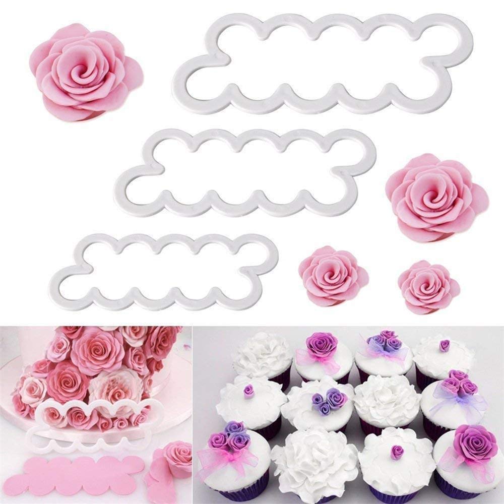 Fondant Icing Tool, 9Pcs Roses Carnations Peony 3D Petal Cake Cutter Flower DIY Baking Accessories