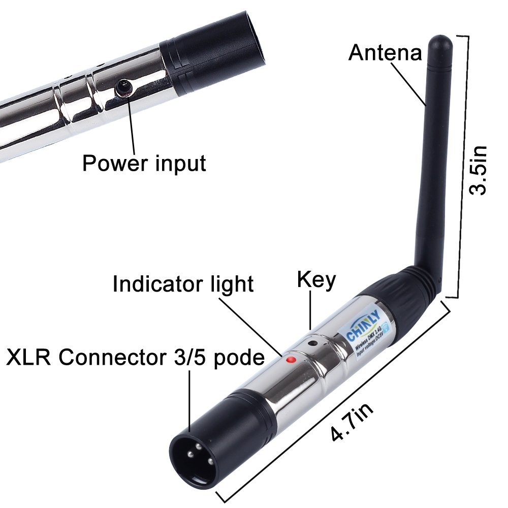 CHINLY 8pcs DMX512 DMX Dfi DJ 2.4G 7 Charging Wireless Receiver Built-in Battery & 1 Transmitter LED Lighting Control for LED Stage Par Party Light