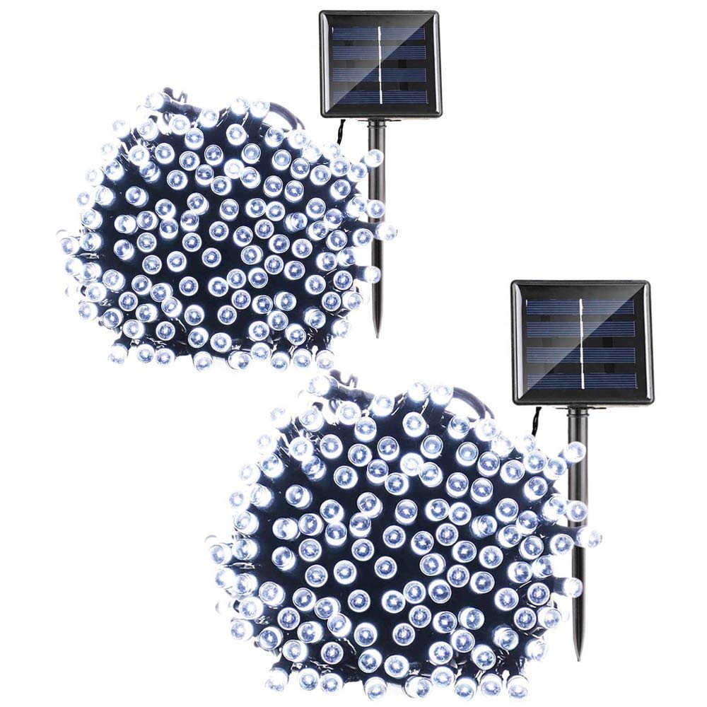 Qedertek Solar String Lights, 72ft 200 LED Fairy Lights, 8 Modes Ambiance Lighting for Outdoor, Patio, Lawn, Landscape, Garden, Home, Wedding (2 Pack, Cool White)