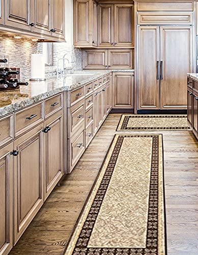 Gloria Non Slip Rubber Back Kitchen Rug Kitchen Runner Kitchen Mat Carpet for Kitchen Anti Slip Stair Treads (Emy-BGE, Kitchen Set (20"x59" and 20"x30"))