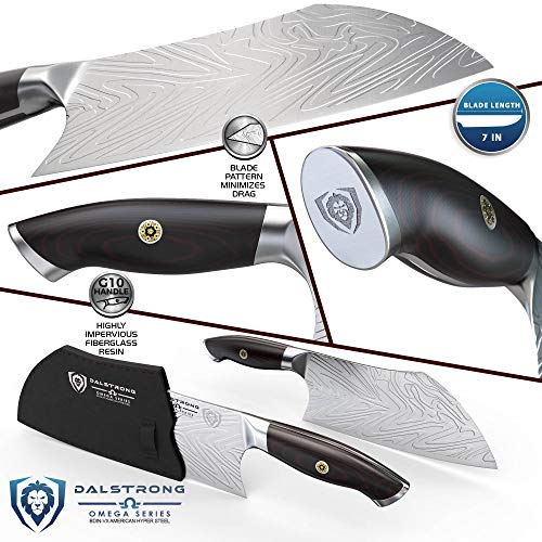 Dalstrong Cleaver Knife - 7 inch - Omega Series - BD1N-V Hyper Steel Kitchen Knife - G10 Woven Fiberglass Handle - Razor Sharp Knife - Leather Sheath Included