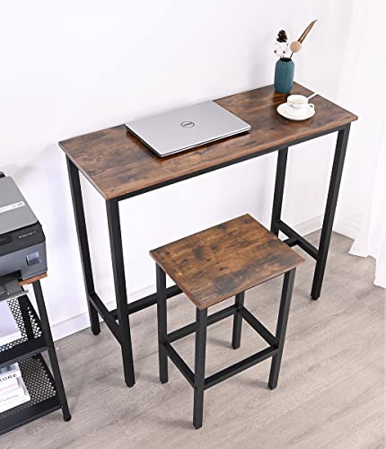 RokiaTek Bar Table 39" Long Narrow Bar Height Pub Table Dining Table for Kitchen, Dining Room, Living Room, Sturdy Metal Frame, Industrial, Rustic Brown and Black