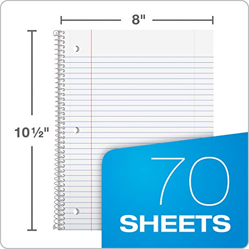 Oxford Spiral Notebooks, 1-Subject, College Ruled Paper, 70 Sheets, 24 per Pack, Colors May Vary (65021)