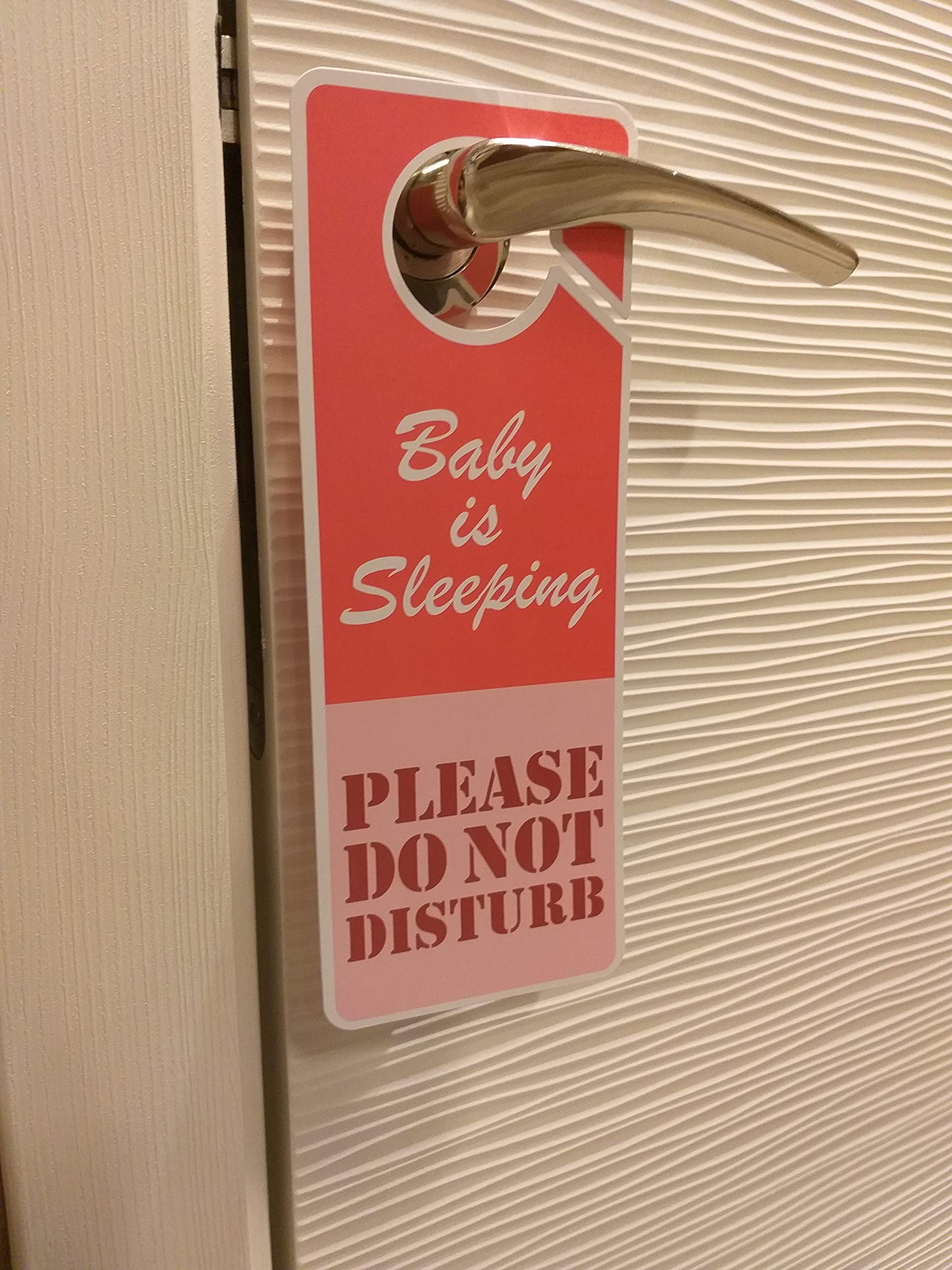 CLEVER SIGNS Baby Sleeping Sign for Front Door, Door Hanger 2 Pack, Double Sided, Ideal for Any Kind of Door Knob