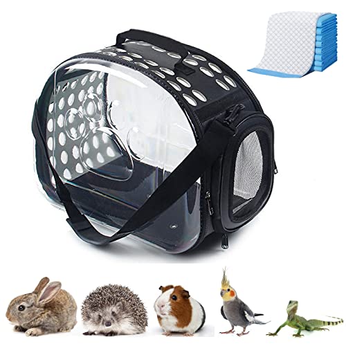 Guinea Pig Carrier, Hamster Carrier Portable Breathable Rabbit Bag for Bunny Hedgehog Marten Small Transparent Animal Carrier (Black)