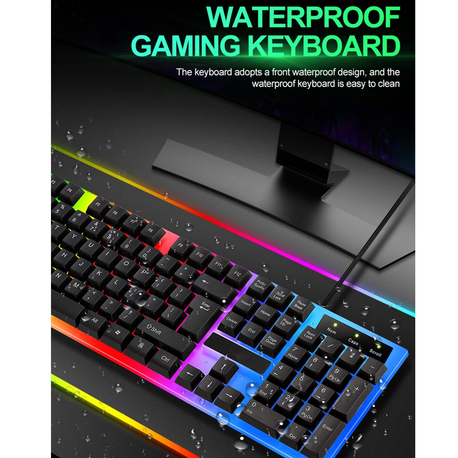 EXHNLE Wired Gaming Keyboard Mouse Combo LED Rainbow Backlit Gaming Keyboard RGB Gaming Mouse, 104 Keys USB Ergonomic Keyboard, for PC Computer Gamer (Color : White)
