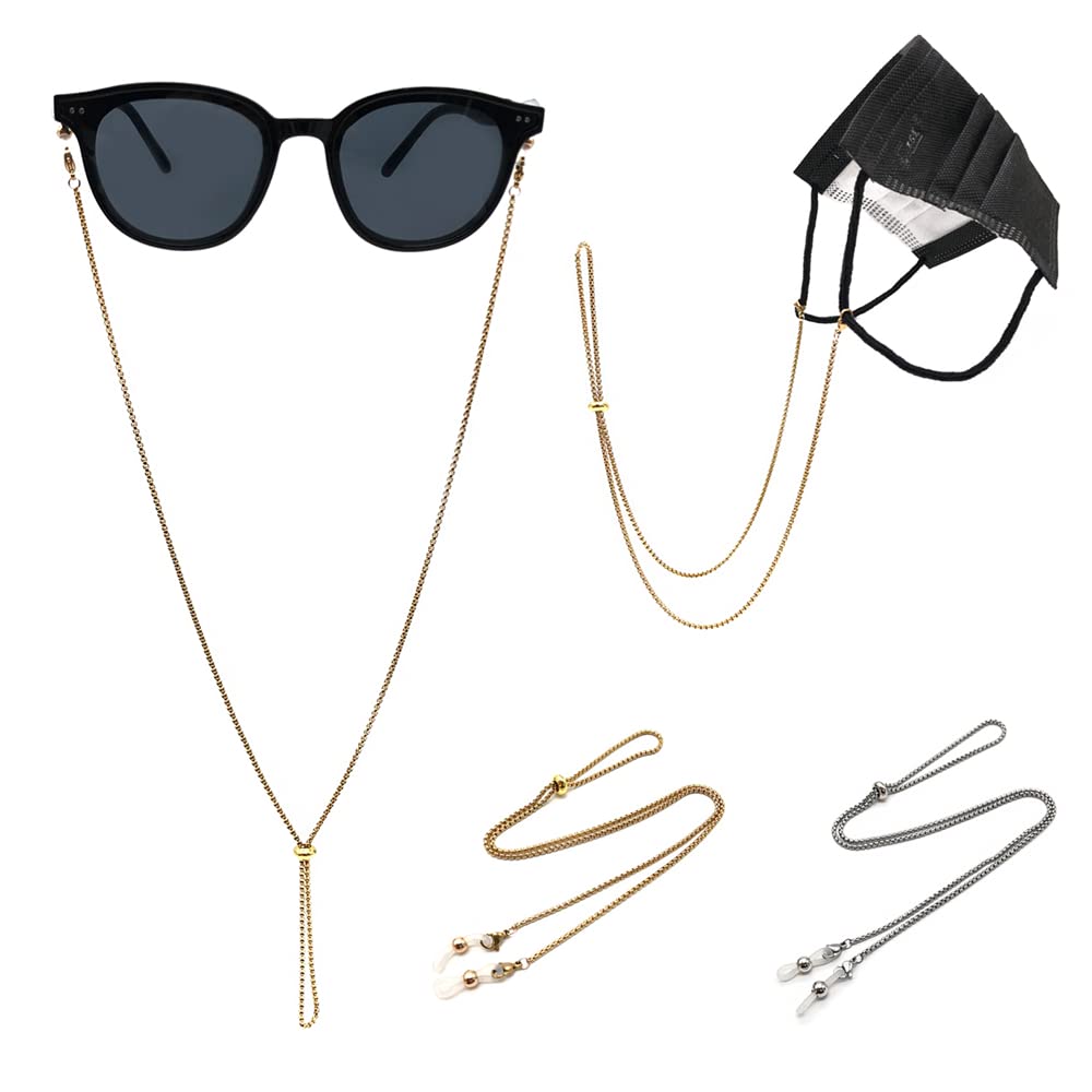 DECKER Metal Glasses Chain for Women Gold and Silver Eyeglasses Holder 2 PCS PACK Women’s eyeglass chain eyewear retainer Eyeglasses Holder Around Neck