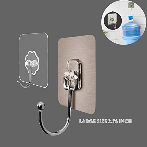 Large Adhesive Hooks 22LB(MAX),Waterproof and Rustproof Wall Hooks for Hanging Heavy Duty,Stainless Steel Towel Door and Coat Hooks for Kitchen, Bathroom, (10, 2.76*2.76 inch)