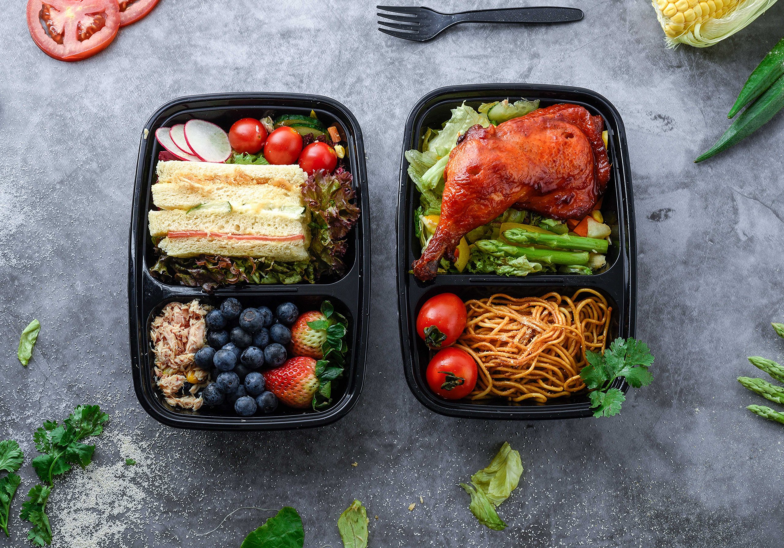 Glotoch Meal Prep Container,100Pack 2,3 Compartment Reusable Food Storage Containers For Lunch, Leftover.Disposable Black Plastic Containers With Lids To Go Container-BPA-Free Microwave Safe