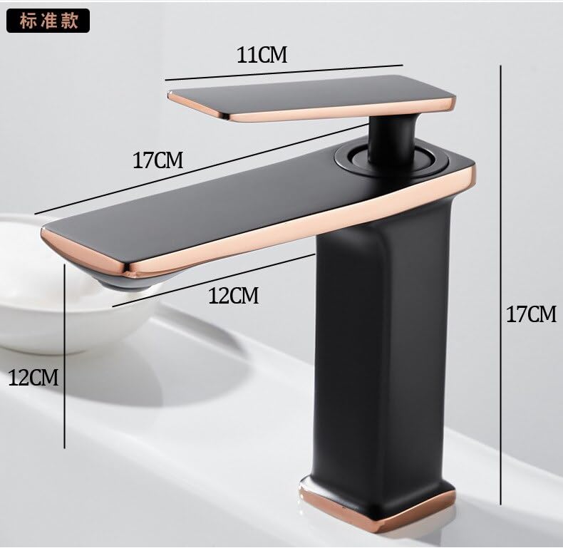 JCAKES Brass Black Gold Basin Faucet Bathroom Sink Faucets Hot Cold Water Mixer Crane Deck Mounted Single Handle Hole Bath Kitchen Tap (Color : Black and Rose Gold)