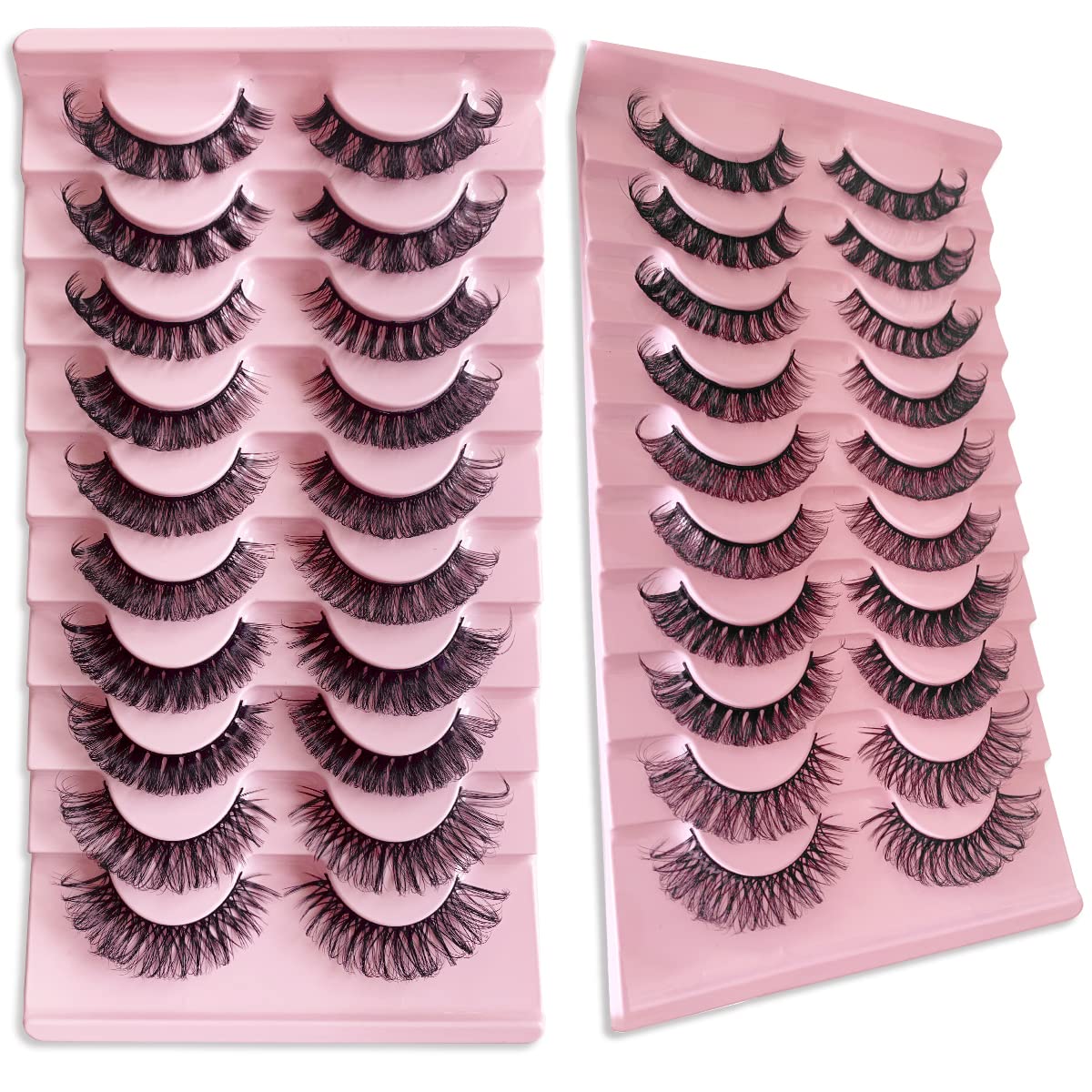 False Eyelashes Russian Strip Lashes Natural Look 3D Effect Wispy Fluffy Curly, DD Curl False Eyelashes Super Curl Faux Mink Lashes 10 Pairs Pack