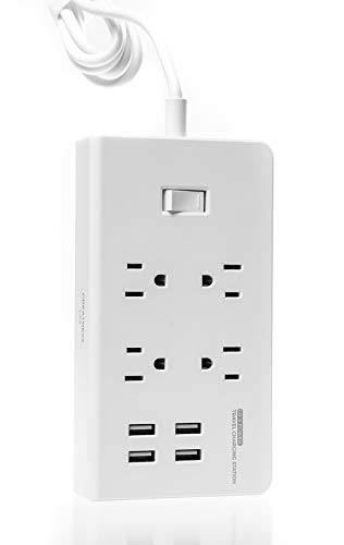 GR-8 Power Compact & Slim Travel Charging Station - International Power Adapter - Surge Protector - Power Strip with 4 Intelligent USB - Free Bonus Included