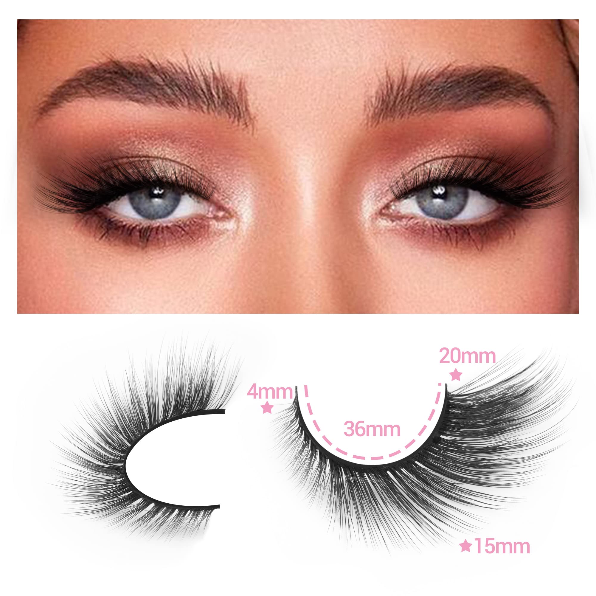 False Eyelashes Natural Look Strip Lashes L Curl Fox Eye Lashes Like Eyelash Extension Wispy Cat Eye lashes Pack Faux Mink Lashes Fluffy Volume Fake Eyelashes by zenotti