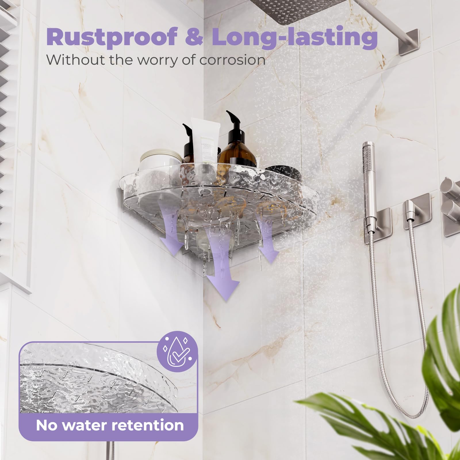 KATIKADDY Corner Shower Caddy Suction Cup Drill-Free Corner Shower Organizer Rack Shower Suction Shelf Removable Shower Corner Caddy for Bathroom Kitchen Living Room Plastic Stylish Clear