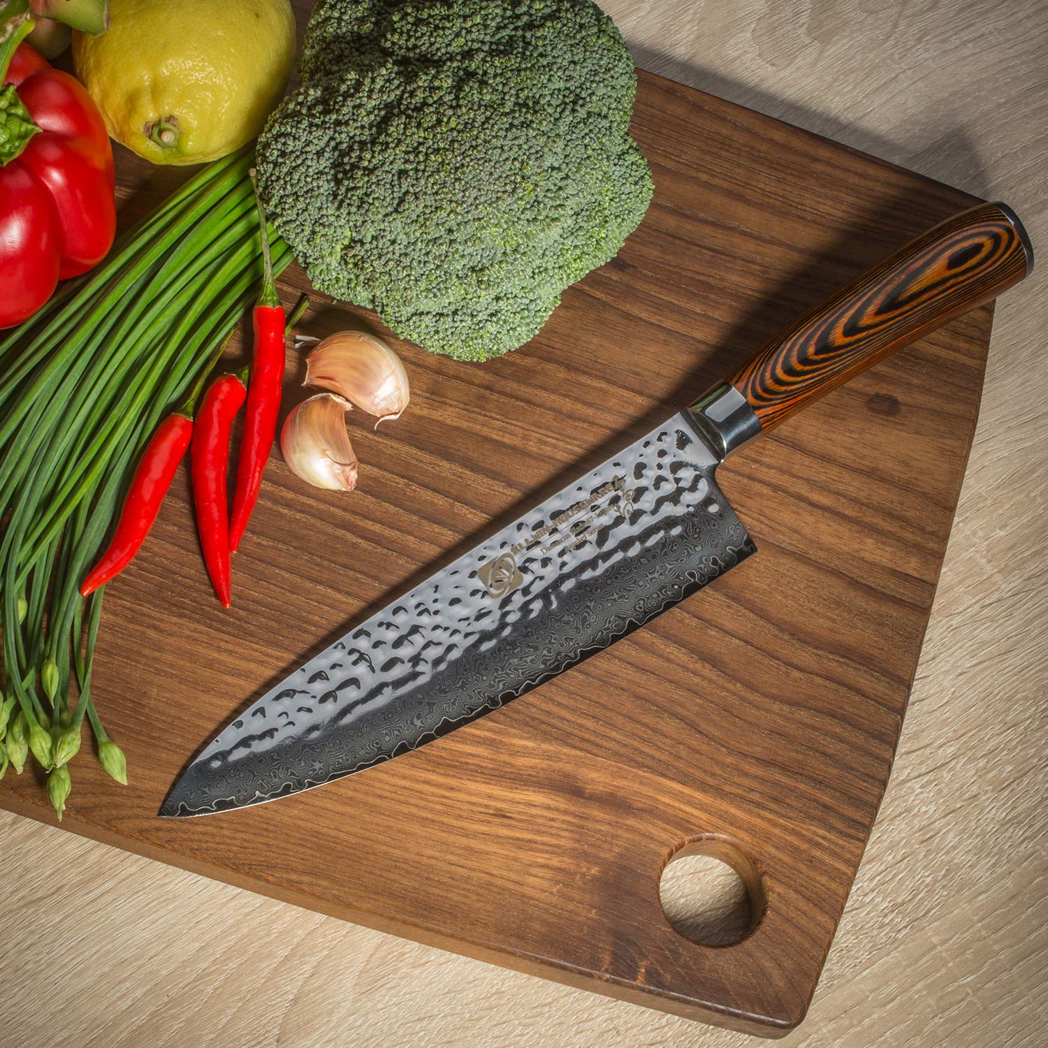 Damascus Chef Knife with VG10 Super Steel Core, Professional 67-layer Handmade 8" PAKKA Wood Handle Damascus Chefs Knife