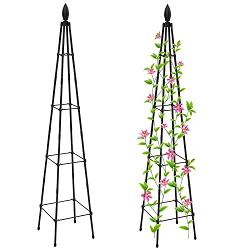 Garden Trellis for Climbing Plants Outdoor, 63 Inch Plant Support Trellis for Potted Plants, Tower Obelisk Trellis for Vines, Rose, Clematis, Flower Stands Plant Support Frame, Tomato Cage (1 Pack)