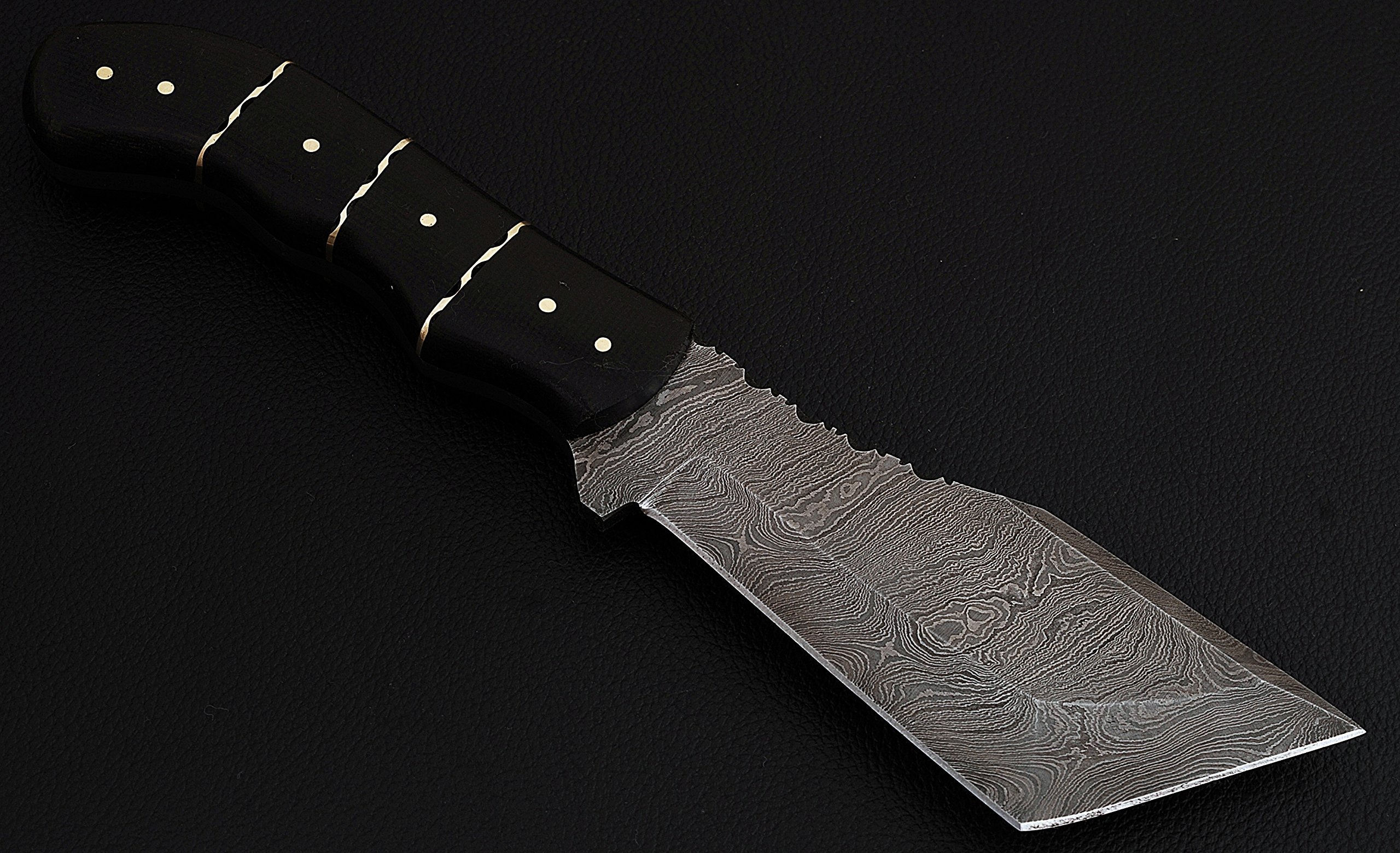 Damascus Hunting Fixed Blade Tracker Knife – 10.5” EDC Custom Handmade Knives, Bushcraft Outdoor Camping Survival Chef Knife, Bowie Knife, Micarta Handle with Leather Sheath