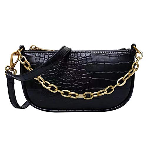 Classic Shoulder Bags for Women with Zipper Closure, Small Croc Elegant Clutch Shoulder Tote Handbag Purse for Women (Black Crocodile Pattern)