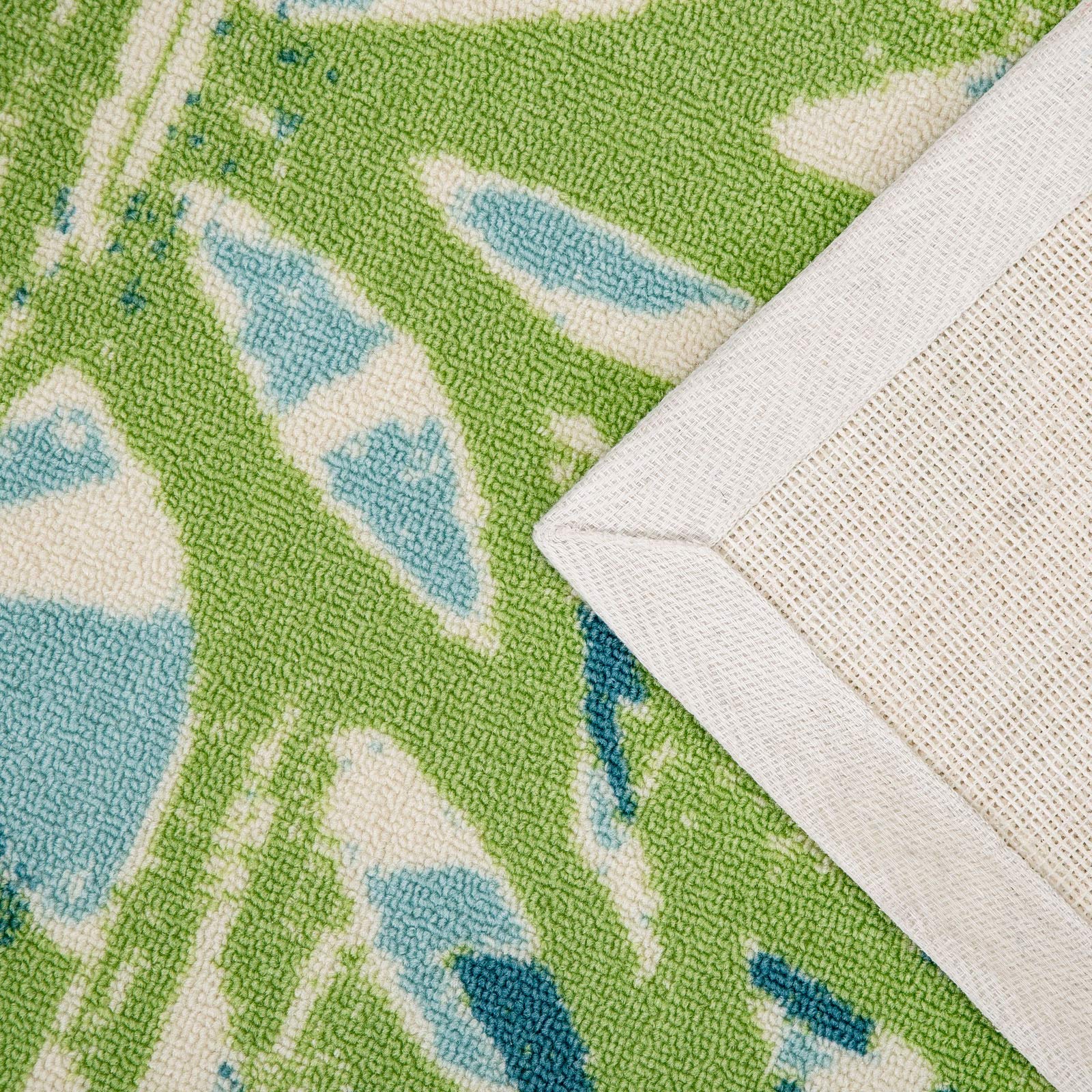 DECOMALL Outdoor Rugs for Patio Deck Porch Balcony Backyard, Green Blue Flower, 5'x7'