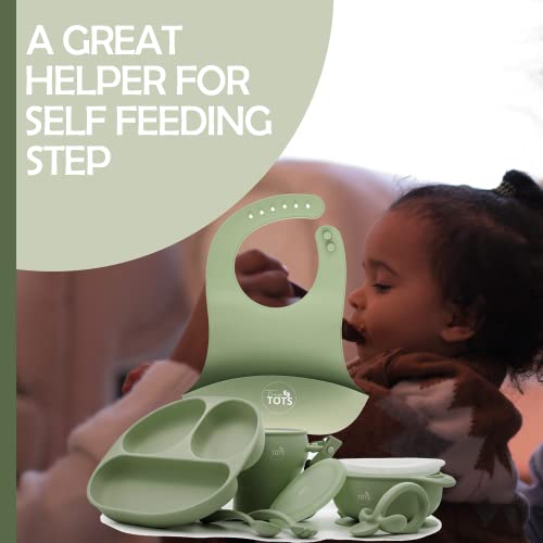Tiny Tots - Baby Led Weaning Supplies - Feeding Essentials - Baby suction paltes & supplies: Bib, Suction Bowl & Suction Plate, Collapsible Cup, and Utensils - Easy to use baby feeding set