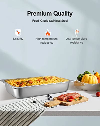 ZeroPone Hotel Pan 4" Deep Steam Table Pan 4 Pack Full Size with Lid 20.8"L x 12.8"W Hotel Pan 22 Gauge Stainless Steel Anti Jam Steam Table Pan